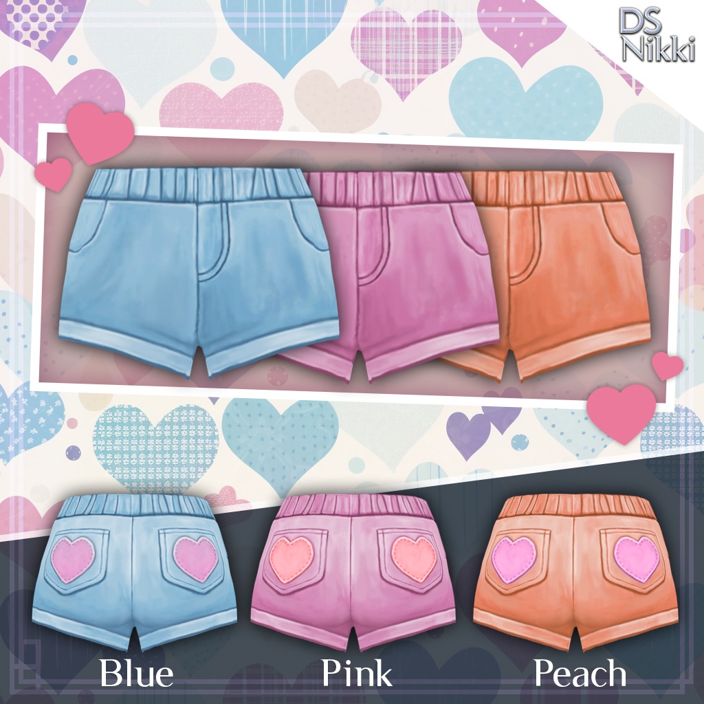 Vroid Heart Pockets Elastic Waist Shorts Color Set Textures ...