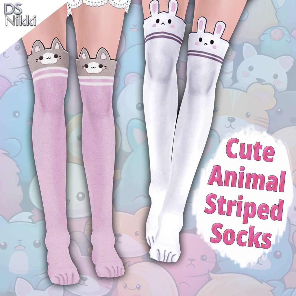 Vroid Cute Animal Striped Socks Set Textures - Dreamstate Nikki - BOOTH
