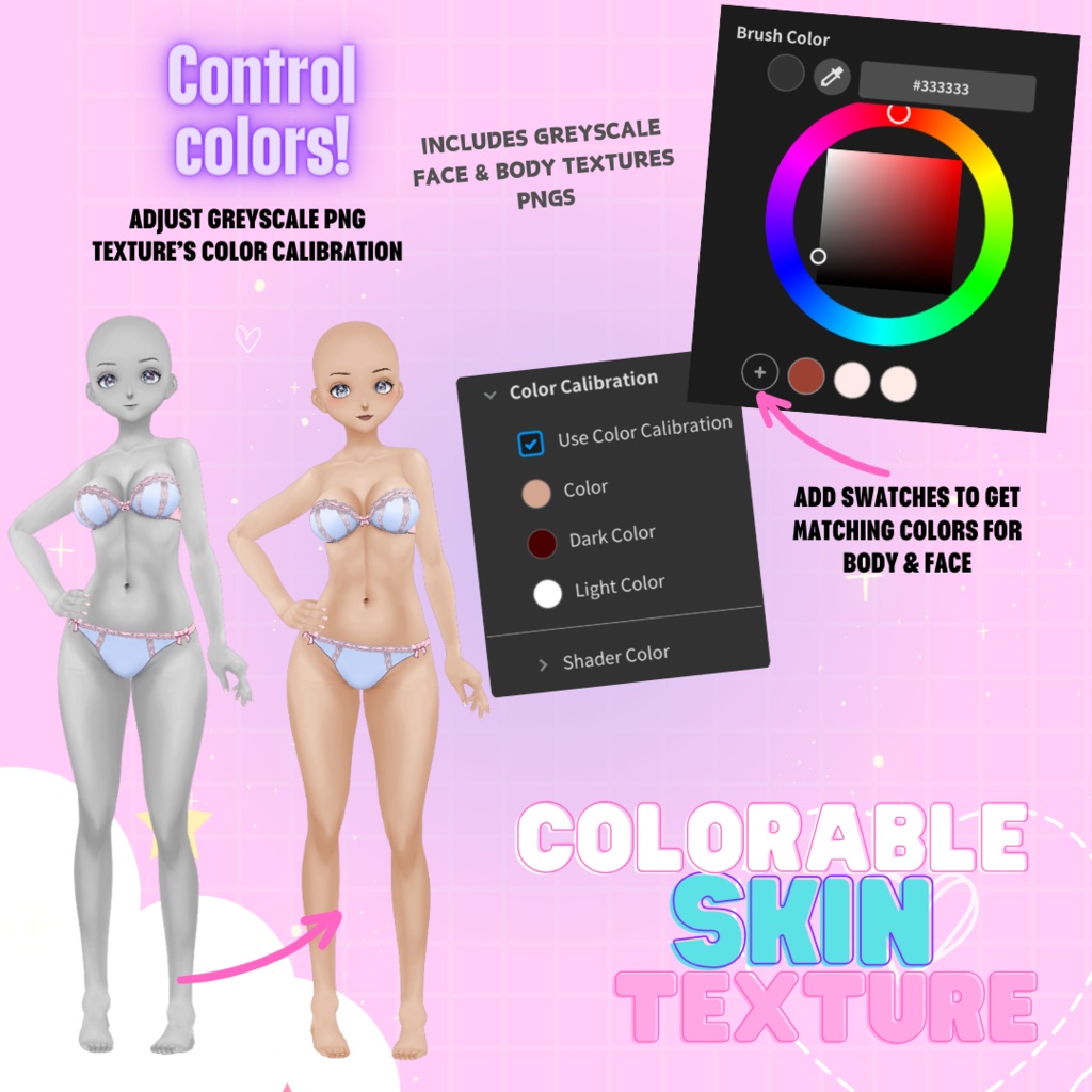 VRoid Face & Body Skin PNG Texture Pack - Vtuber Asset for Streaming - Dreamstate Nikki - BOOTH