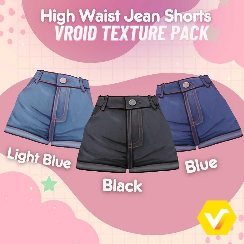 VRoid High Waist Jean Shorts Color Set Clothing Textures PNG Cute Vtuber Assets Vtube Vtubing ...