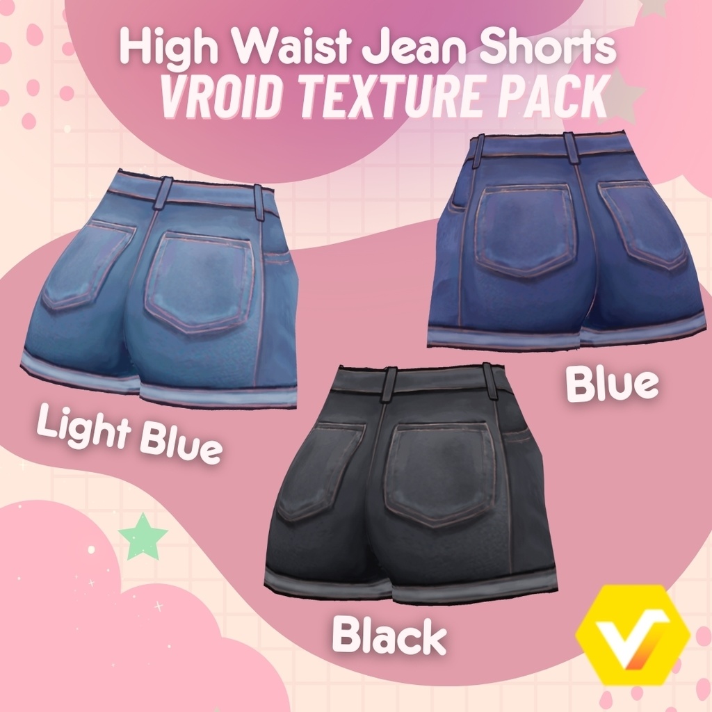 VRoid High Waist Jean Shorts Color Set Clothing Textures PNG Cute ...