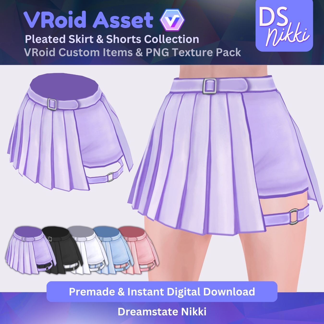 VRoid Studio Outfit – Stylish Pleated Skirt with Shorts Set, VRoid ...