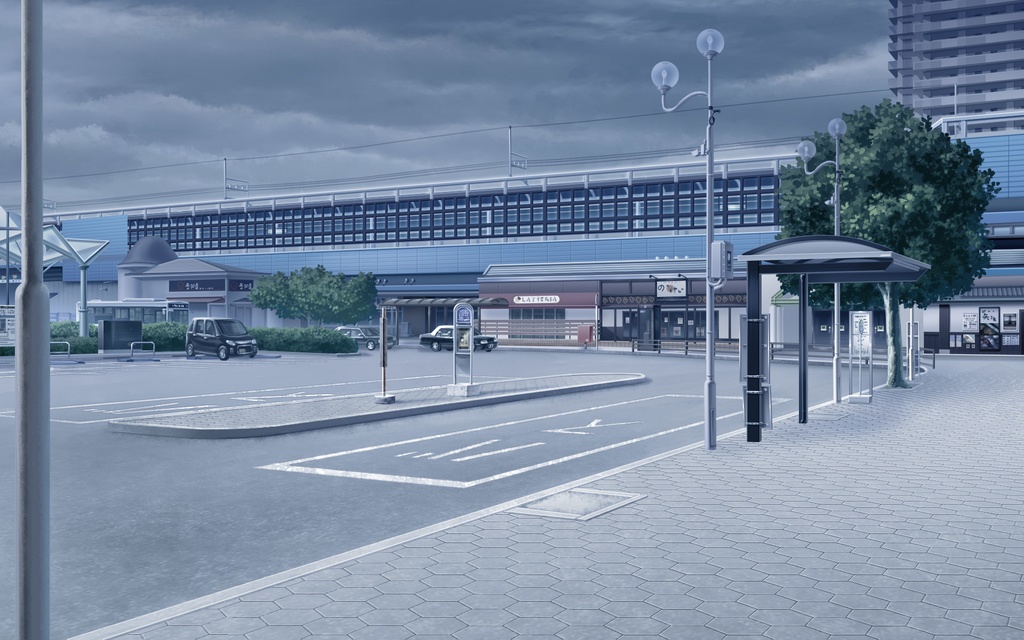 単品5種背景素材v34 駅前 - 安田画房＠背景屋 - BOOTH