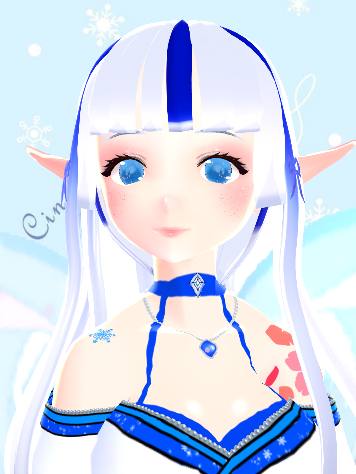 Vtuber Kawaii Miko inspired white blue yukata. - StrawberieMochi - BOOTH