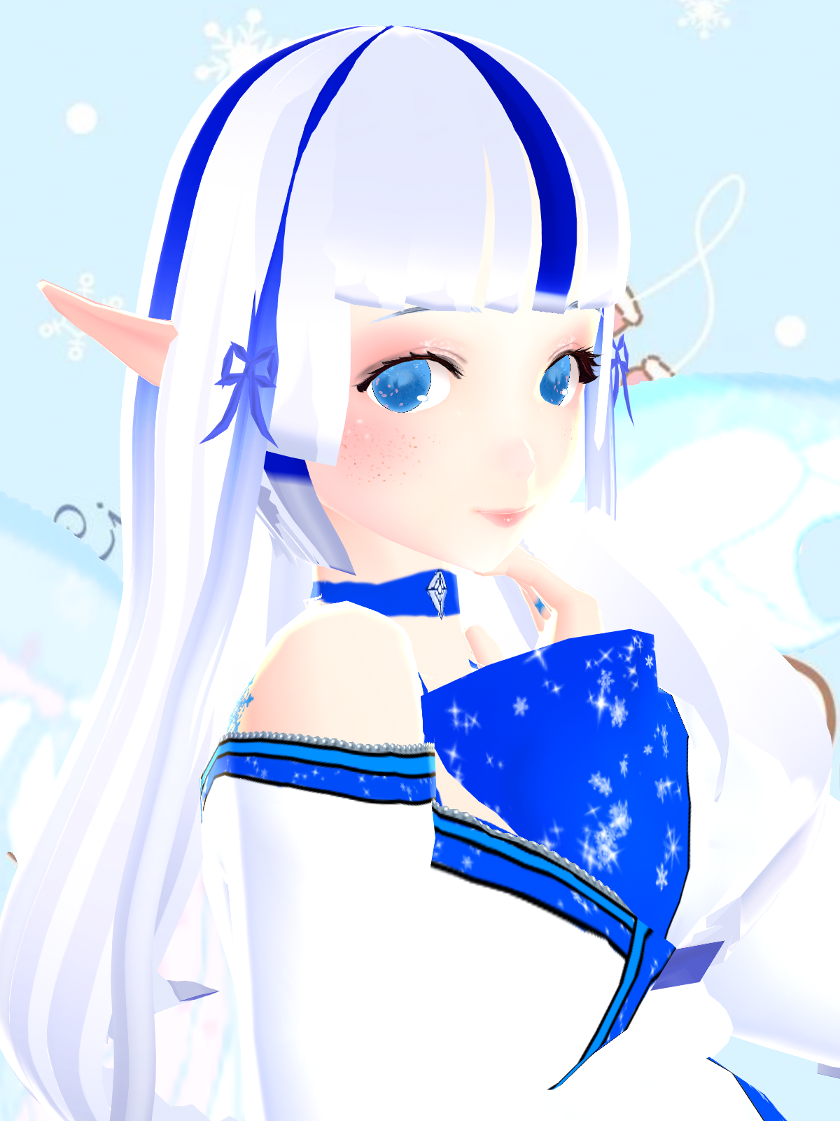 Vtuber Kawaii Miko inspired white blue yukata. - StrawberieMochi - BOOTH