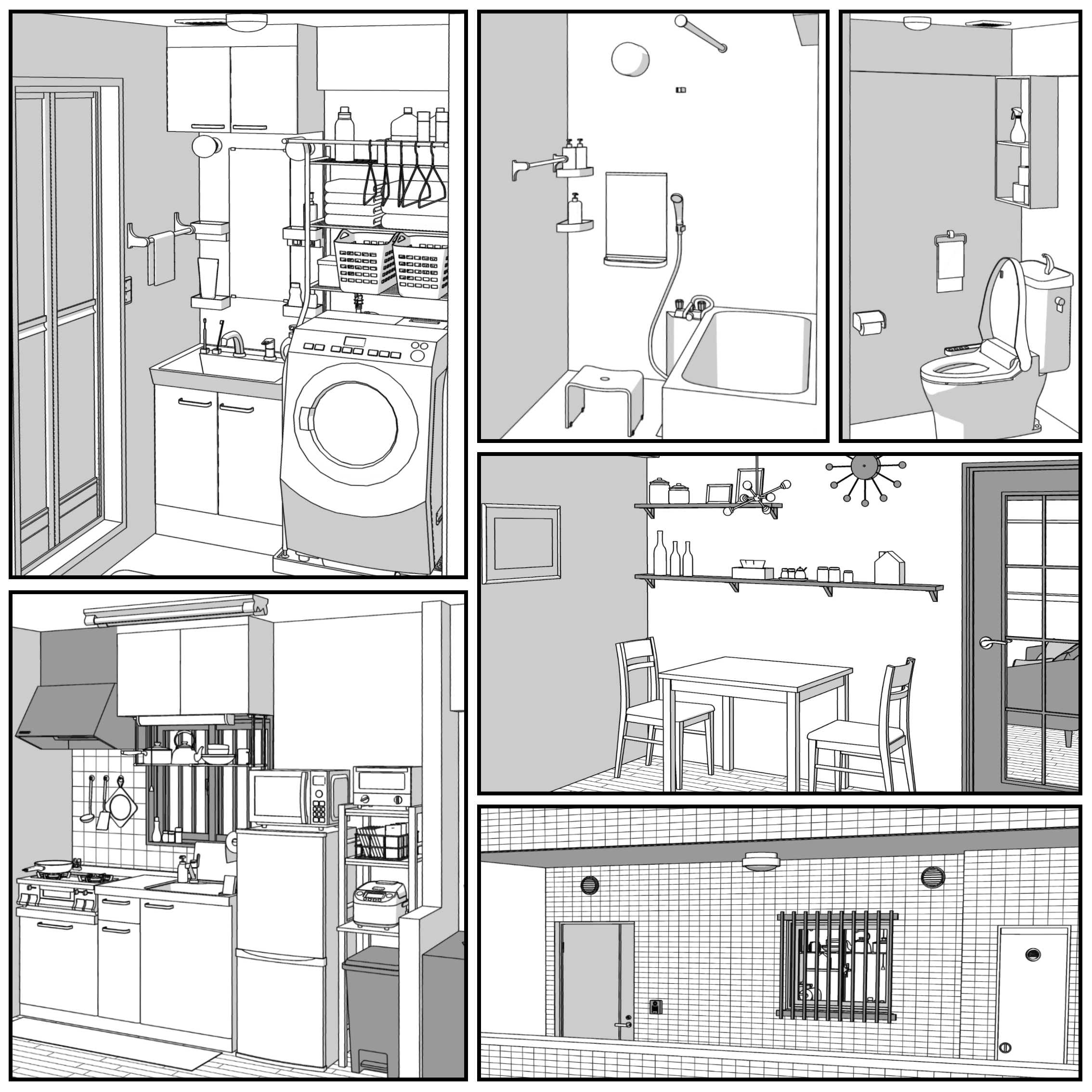 マンション一室 1DK_5+8畳【クリスタ用素材】 - mame1123 - BOOTH