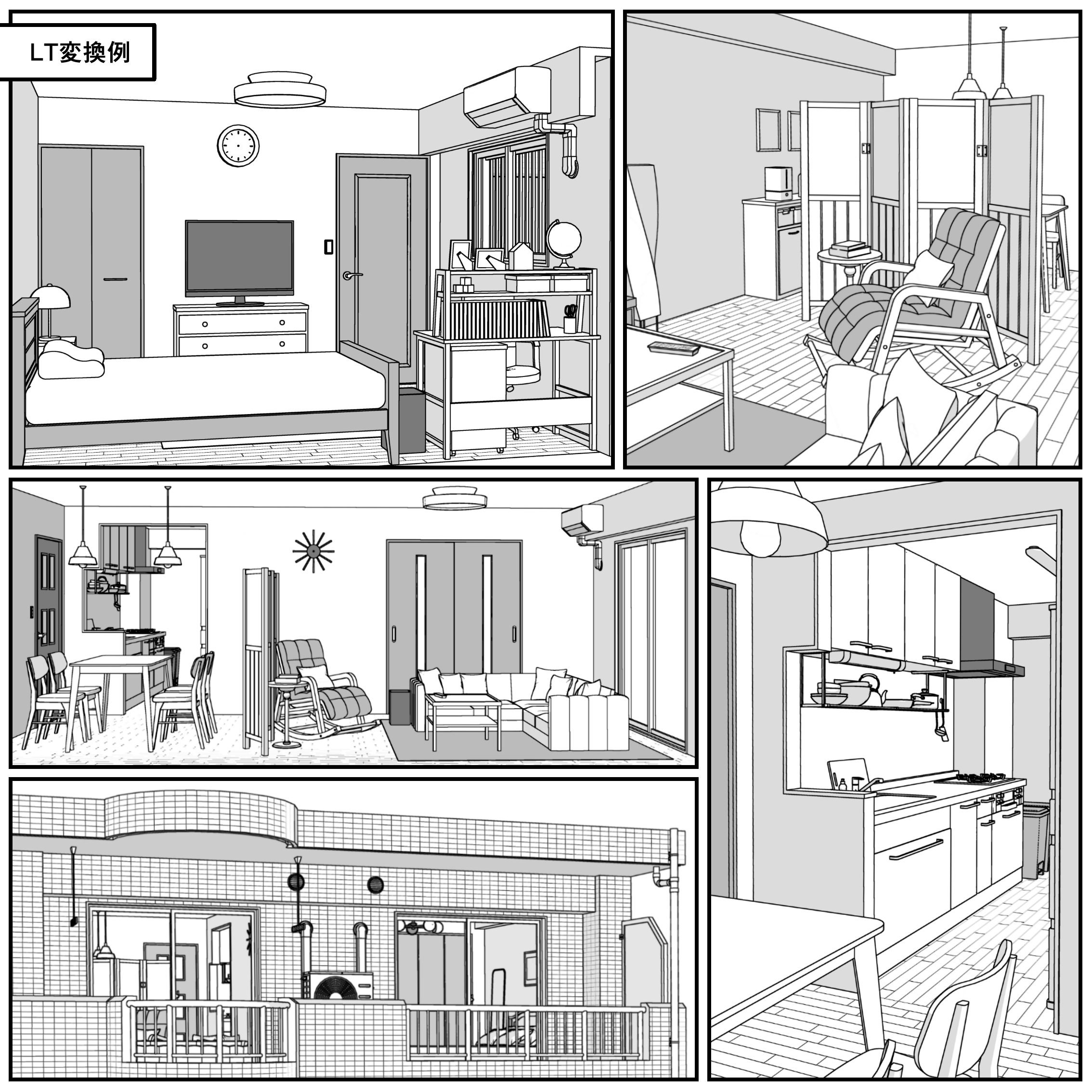 マンション一室 2LDK 22+8+6畳【クリスタ用素材】 - mame1123 - BOOTH