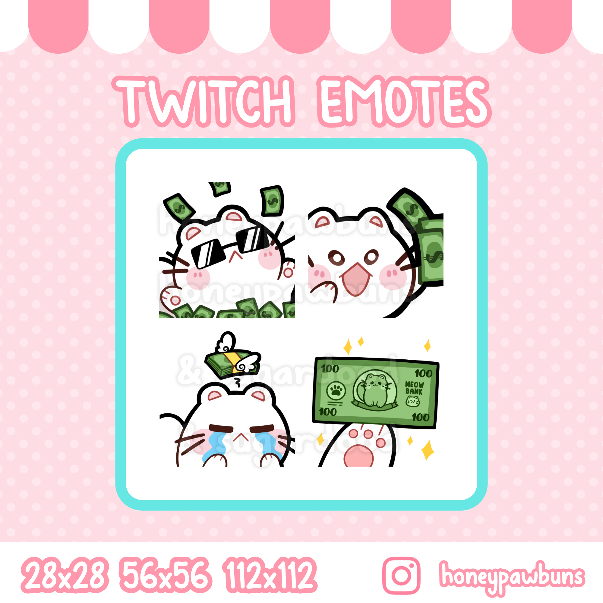 White Cat Money Emote Set and Single Emotes - sugardood - BOOTH