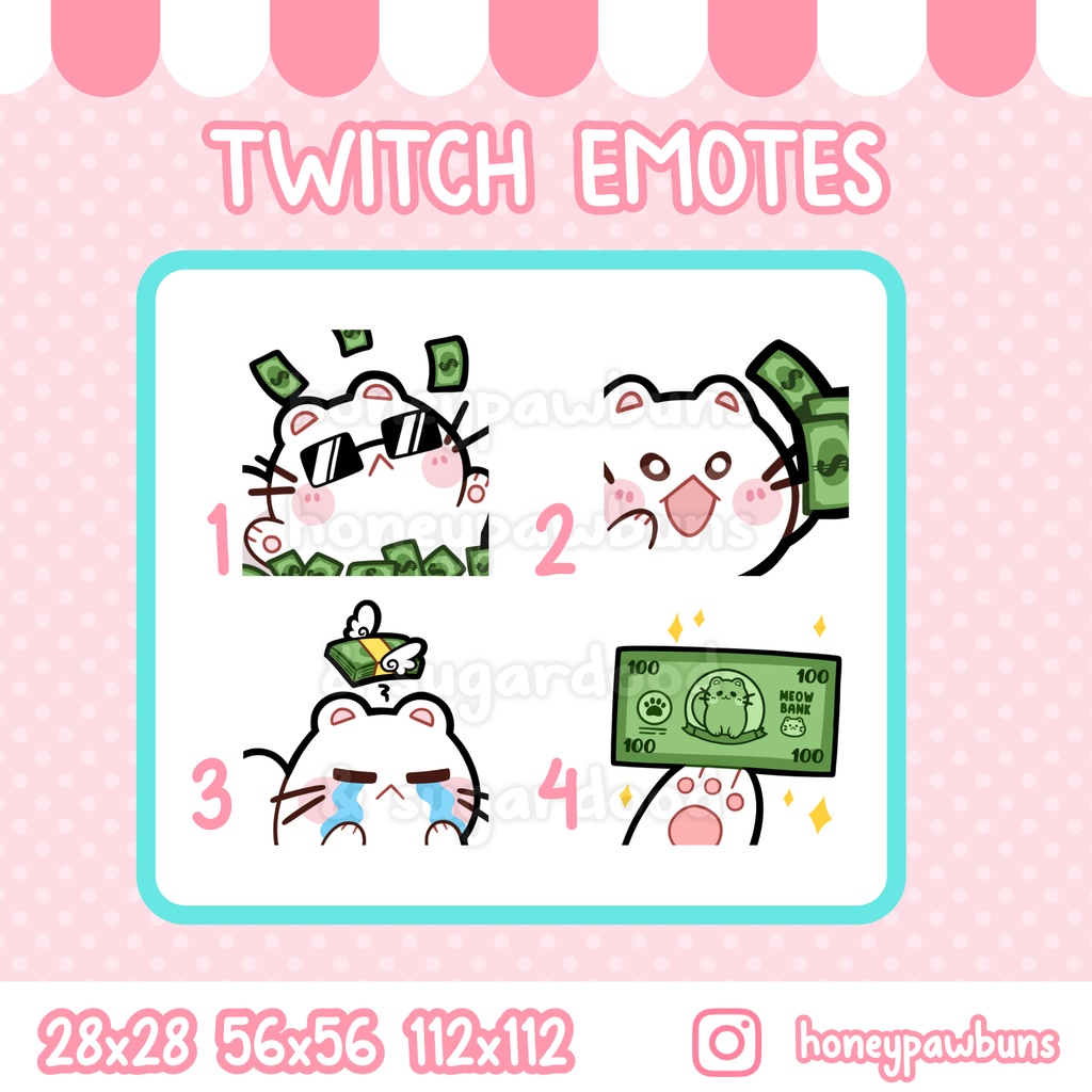 White Cat Money Emote Set and Single Emotes - sugardood - BOOTH