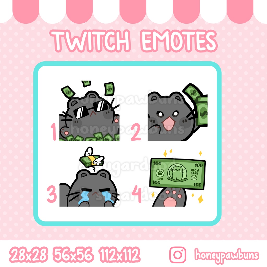 Black Cat Money Emote Set and Single Emotes - sugardood - BOOTH