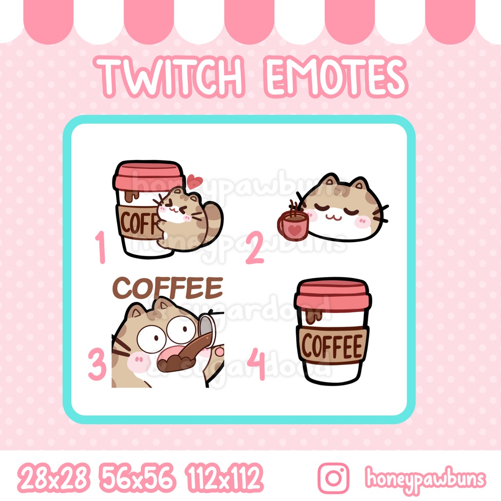 Creme Tabby Cat Coffee Emote Set and Single Emotes - sugardood - BOOTH