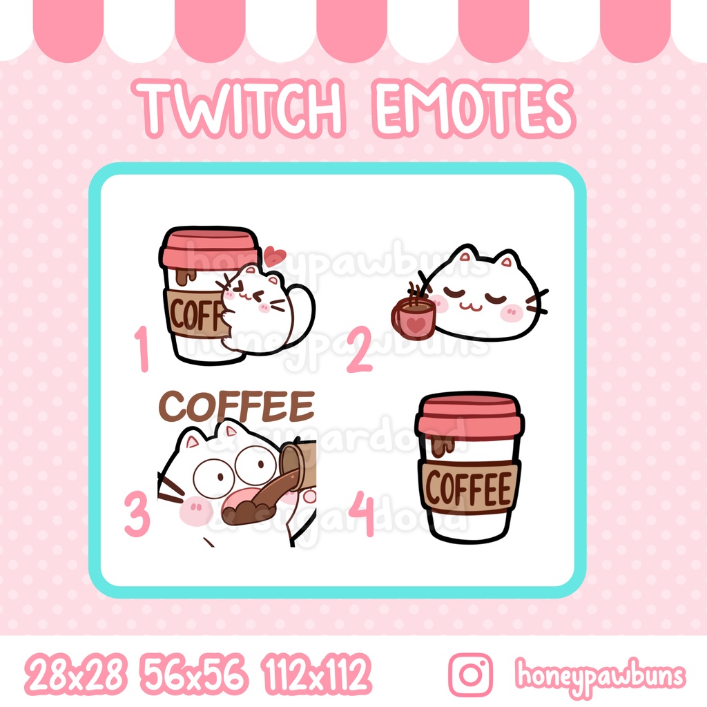 White Cat Coffee Emote Set and Single Emotes - sugardood - BOOTH