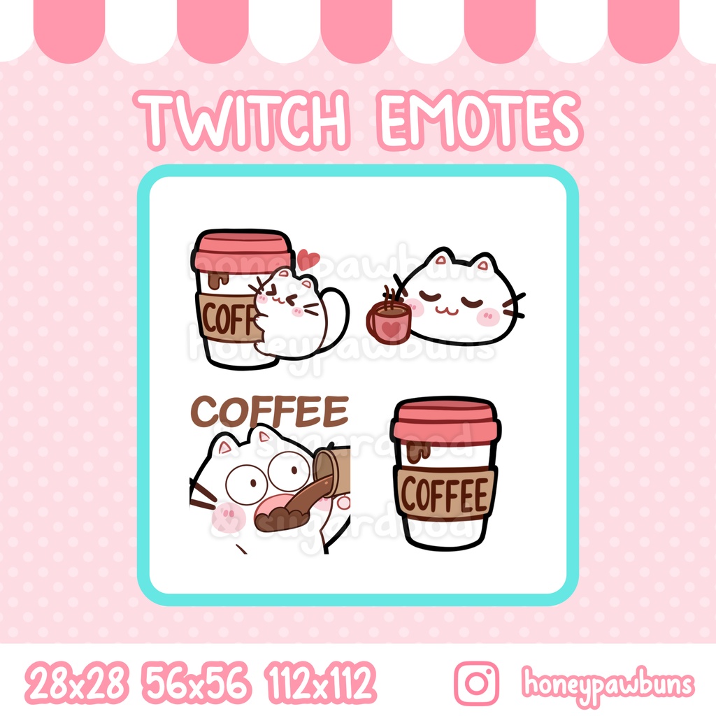 White Cat Coffee Emote Set and Single Emotes - sugardood - BOOTH