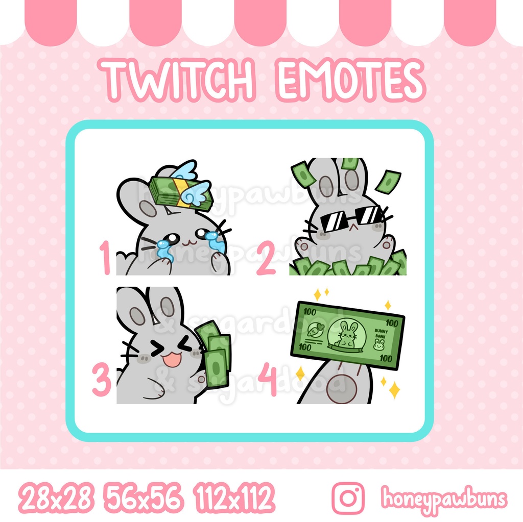 Twitch Money Emote Set And Single Emotes, Grey Bunny - sugardood - BOOTH