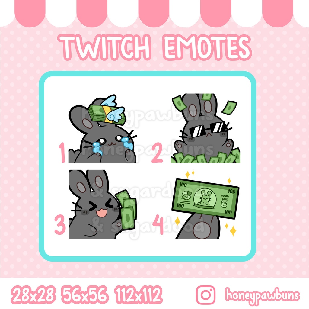 Twitch Money Emote Set And Single Emotes, Black Bunny - sugardood - BOOTH