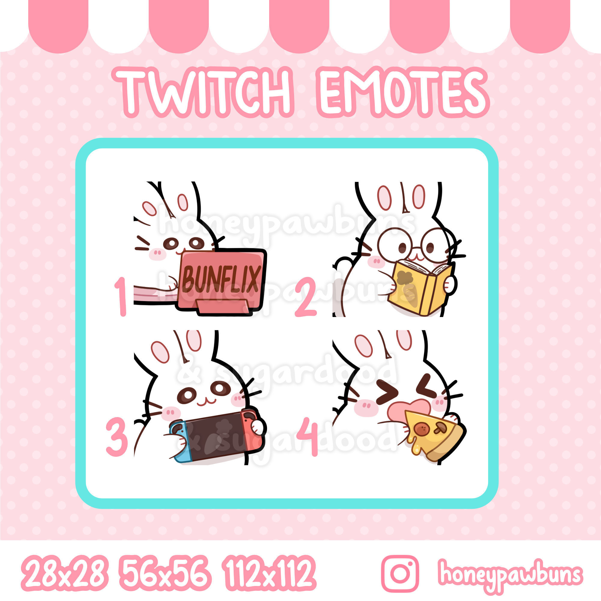 Lazy Day Twitch Emote Set And Single Emotes, White Bunny - sugardood ...