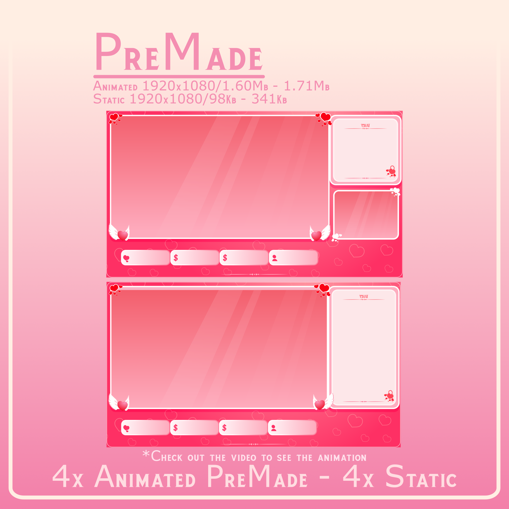 Valentine Stream OVERLAY Animated Pack, Valentines lofi stream overlay ...