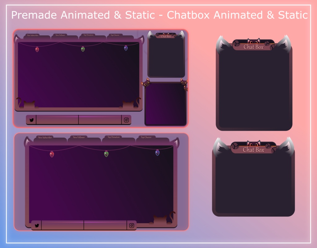 Cheap Cute Stream Overlay Animated pack, Cat Stream Overlay Pack ...