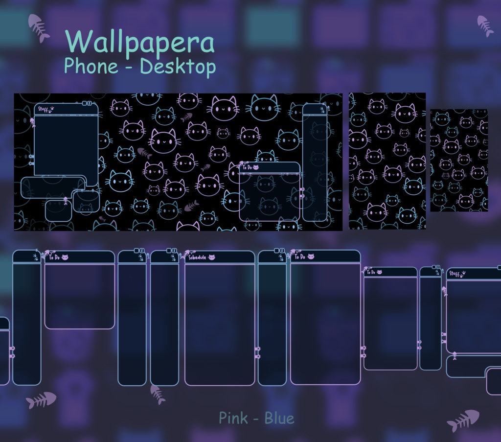 Kitty Computer Desktop Theme Background Wallpaper Organizer Set, Dark ...