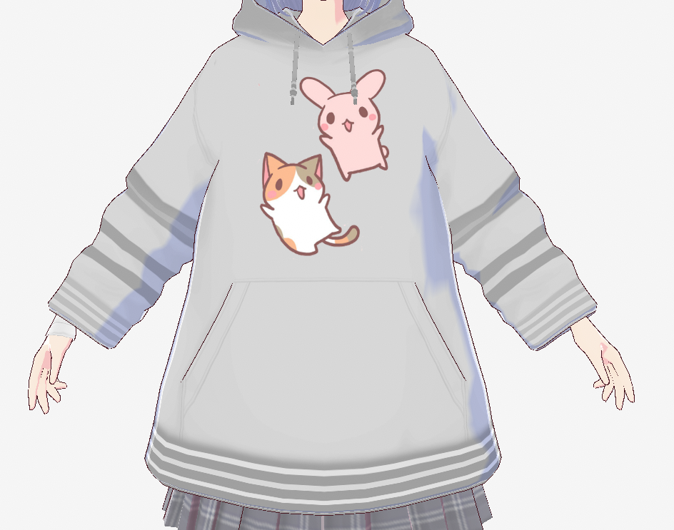 [VRoid] Chibi Animal Hoodie Grey Long Sleeve Outfit - donke - BOOTH