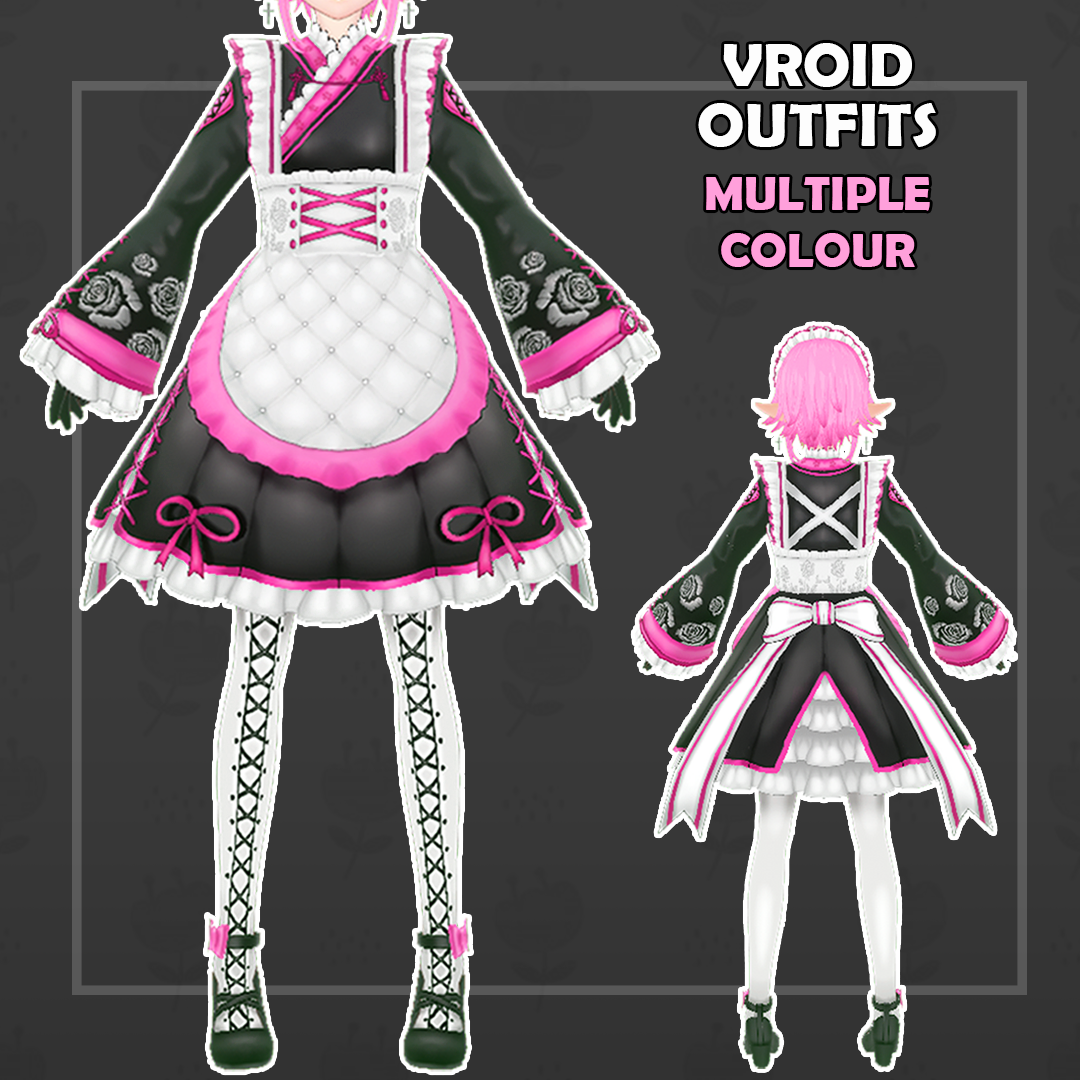 (Vroid) Cute Maid Outfit Set (multiple colour) - jonathan-yuri - BOOTH