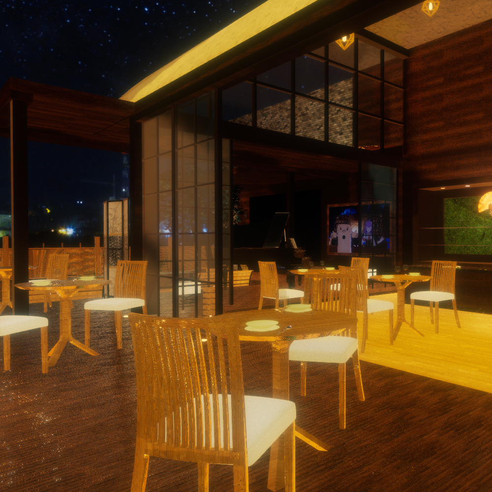 【VRChatワールドデータ販売】MyLittleRoom(202306) 和モダンテイスト屋上BAR - CrossingYourself - BOOTH