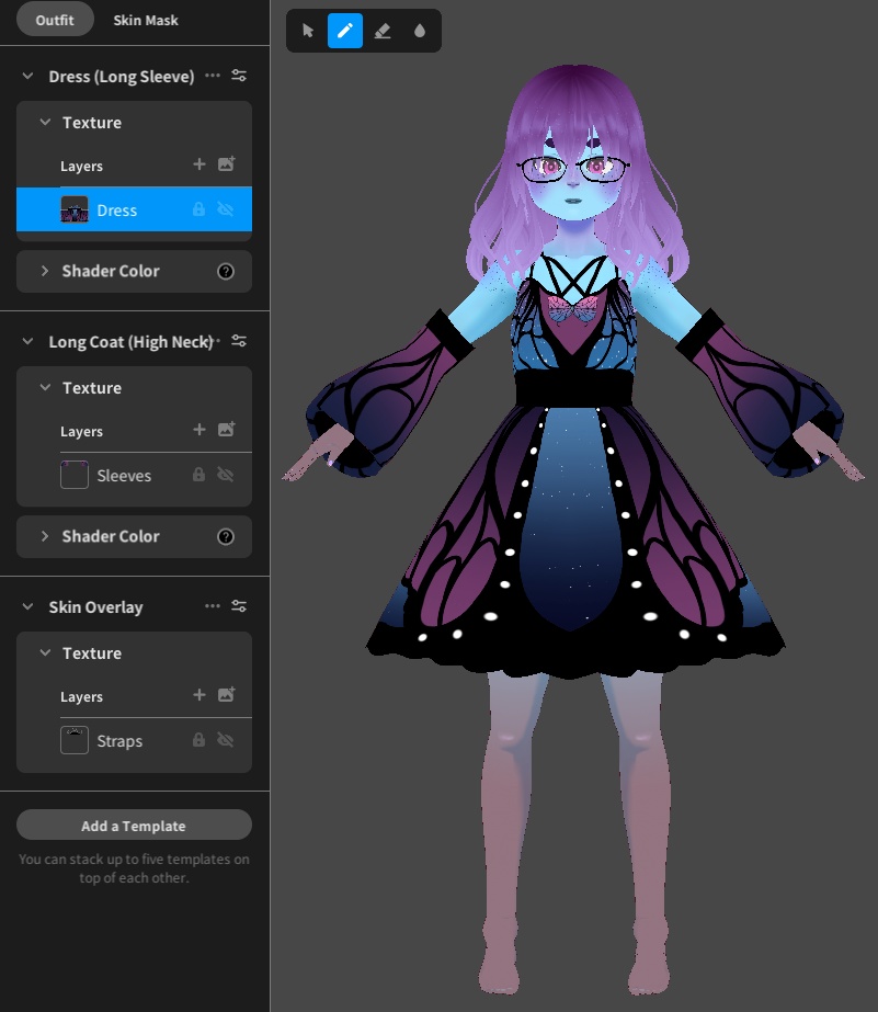 F2U Butterfly Dress - Vroid Studio Texture - Mischievousmossvt - BOOTH