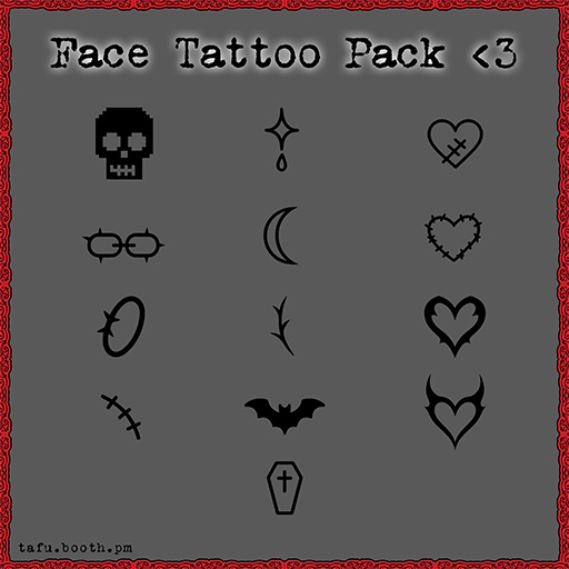 [無料] Emo Tattoo Pack｜VRChat フェイスタトゥー｜ オーバーレイ 12種 - Pixel Place - BOOTH