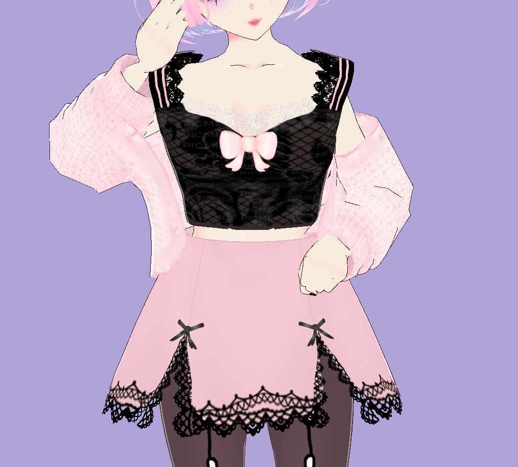 Pink cute bow set Vroid - strandedvroid - BOOTH