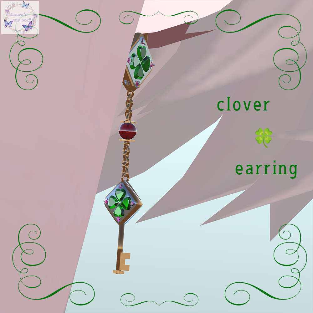 【VRChat想定】happy clover key earring 【アバター用アクセサリー】 - *☽ 𝕃𝕒𝕦𝕣𝕒'𝕤 𝕥𝕠𝕪 𝕓𝕠𝕩 * - BOOTH