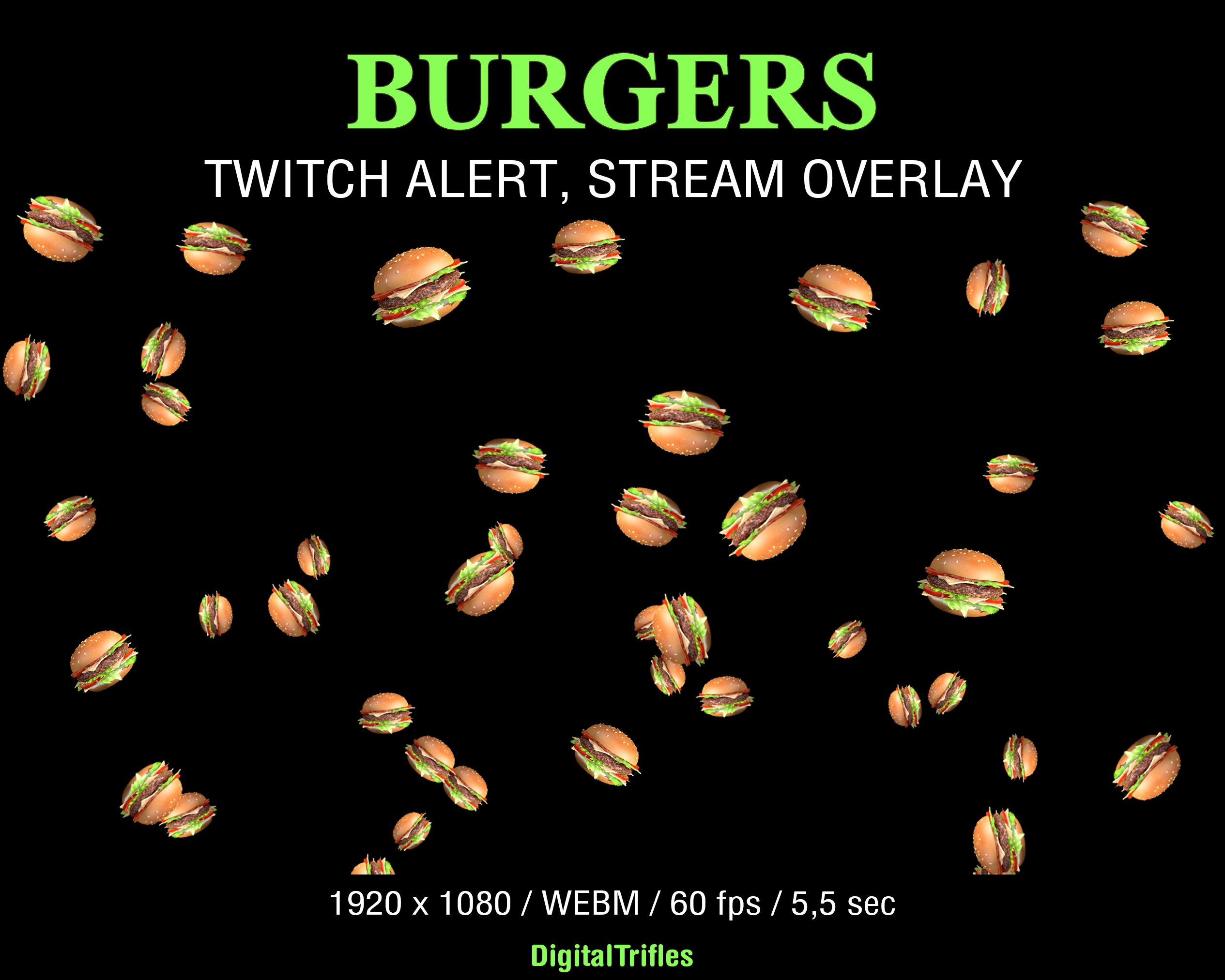 Twitch アラート アニメーション バーガー、ストリーム オーバーレイ ストリーマーと Vtuber 向けハンバーガー アラート ...