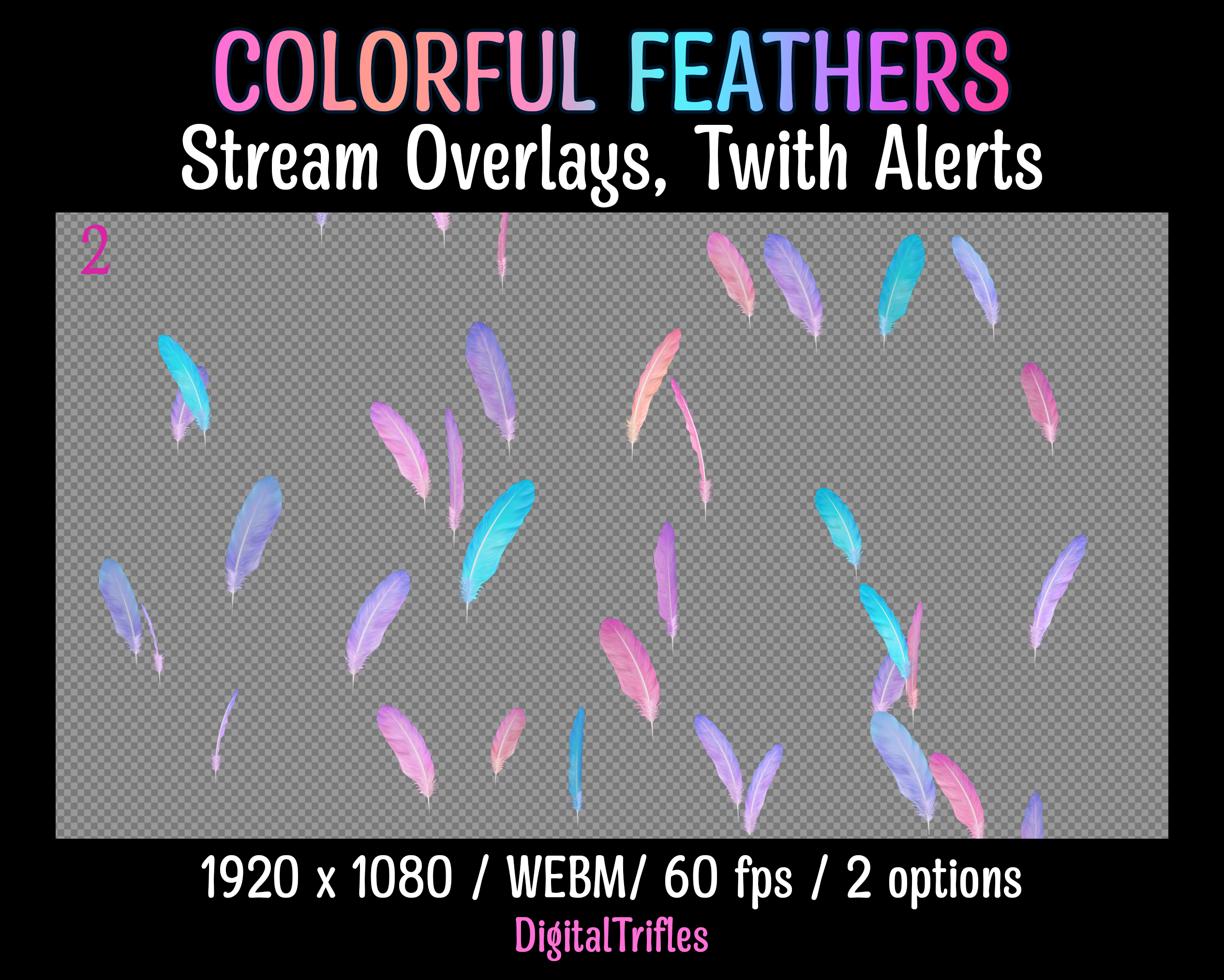 舞い散る羽、アニメーションアラート、Twitchオーバーレイ、VTuberやストリーマー向けのストリーム装飾、かわいい、パステル、鳥、天使 / Falling Feathers ...