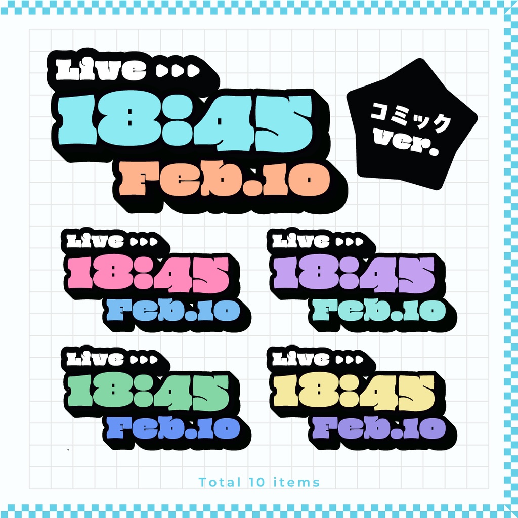 [OBS]アメリカンポップ配信時計10点セット／配信者向け デジタル時計 HTML Digital Clock／American Pop - BUFF EFFECT - BOOTH