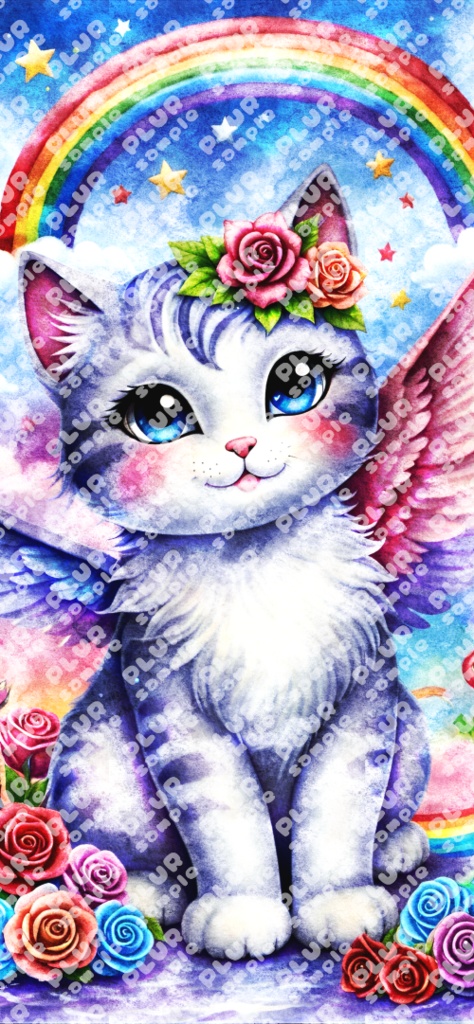 02 Kawaii Cat Kitty Rainbow Pegasus WaterColor 水彩 スマホ壁紙 - LOVE ...