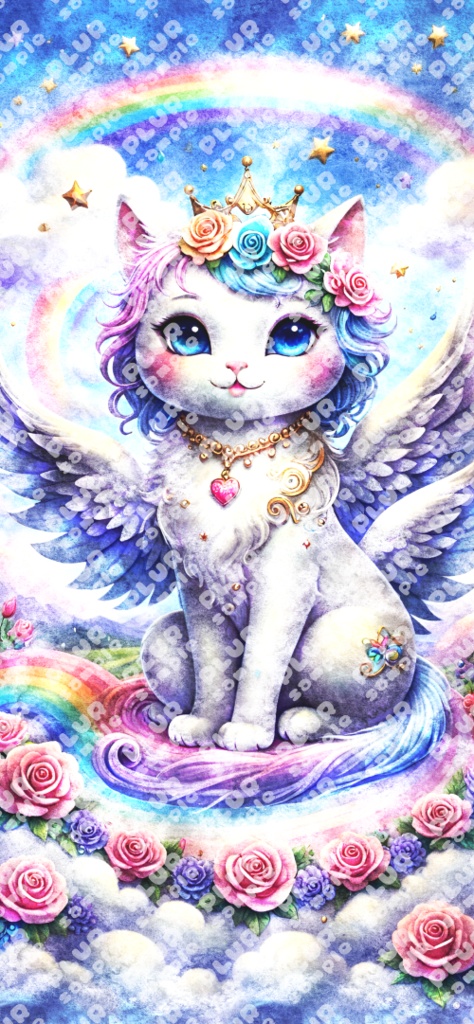 04 Kawaii Cat Kitty Rainbow Pegasus WaterColor 水彩 スマホ壁紙 - KAWAII♡ANGEL ...