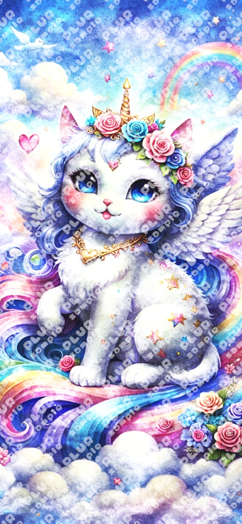 05 Kawaii Cat Kitty Rainbow Pegasus WaterColor 水彩 スマホ壁紙 - LOVE ...