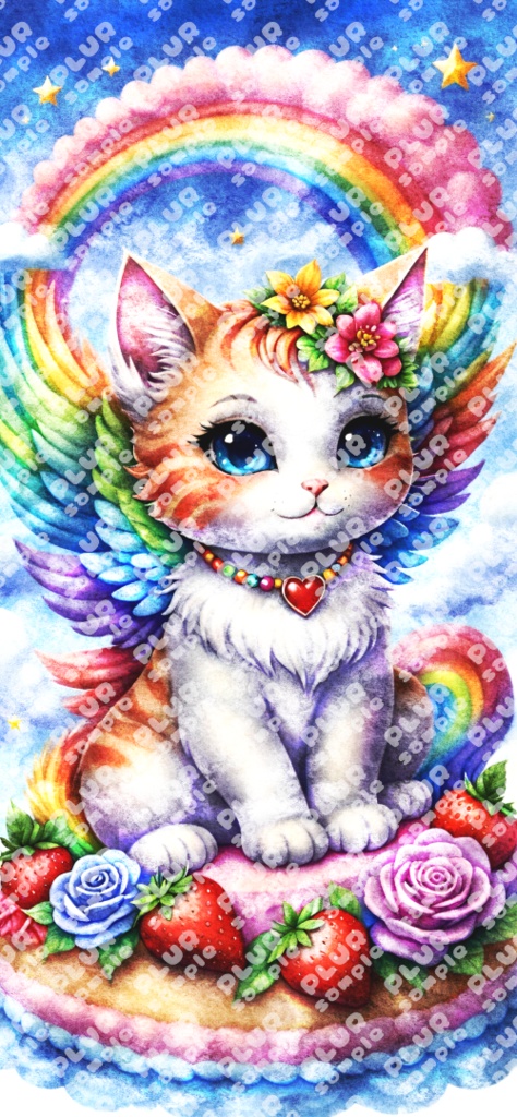 06 Kawaii Cat Kitty Rainbow Pegasus WaterColor 水彩 スマホ壁紙 - LOVE ...