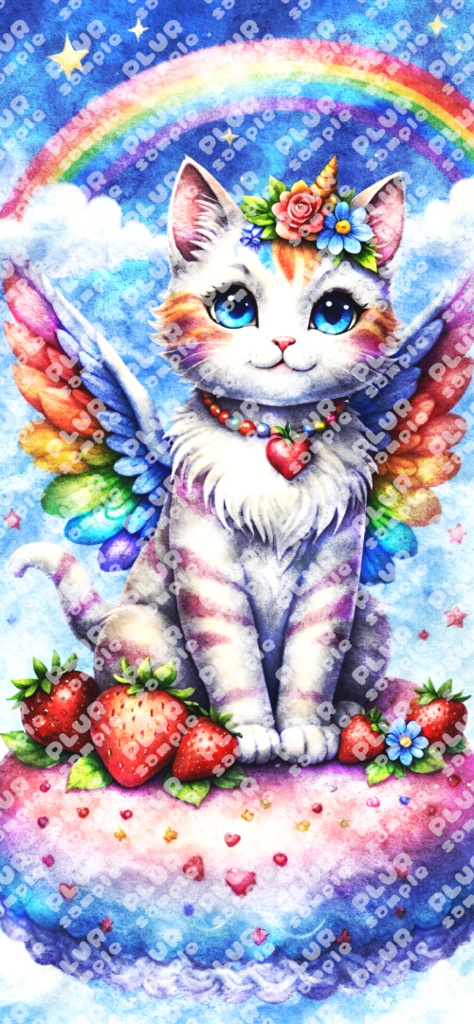 09 Kawaii Cat Kitty Rainbow Pegasus WaterColor 水彩 スマホ壁紙 - KAWAII♡ANGEL ...