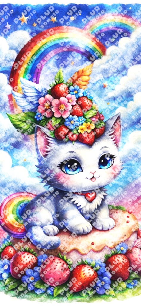 12 Kawaii Cat Kitty Rainbow Pegasus WaterColor 水彩 スマホ壁紙 - LOVE ...