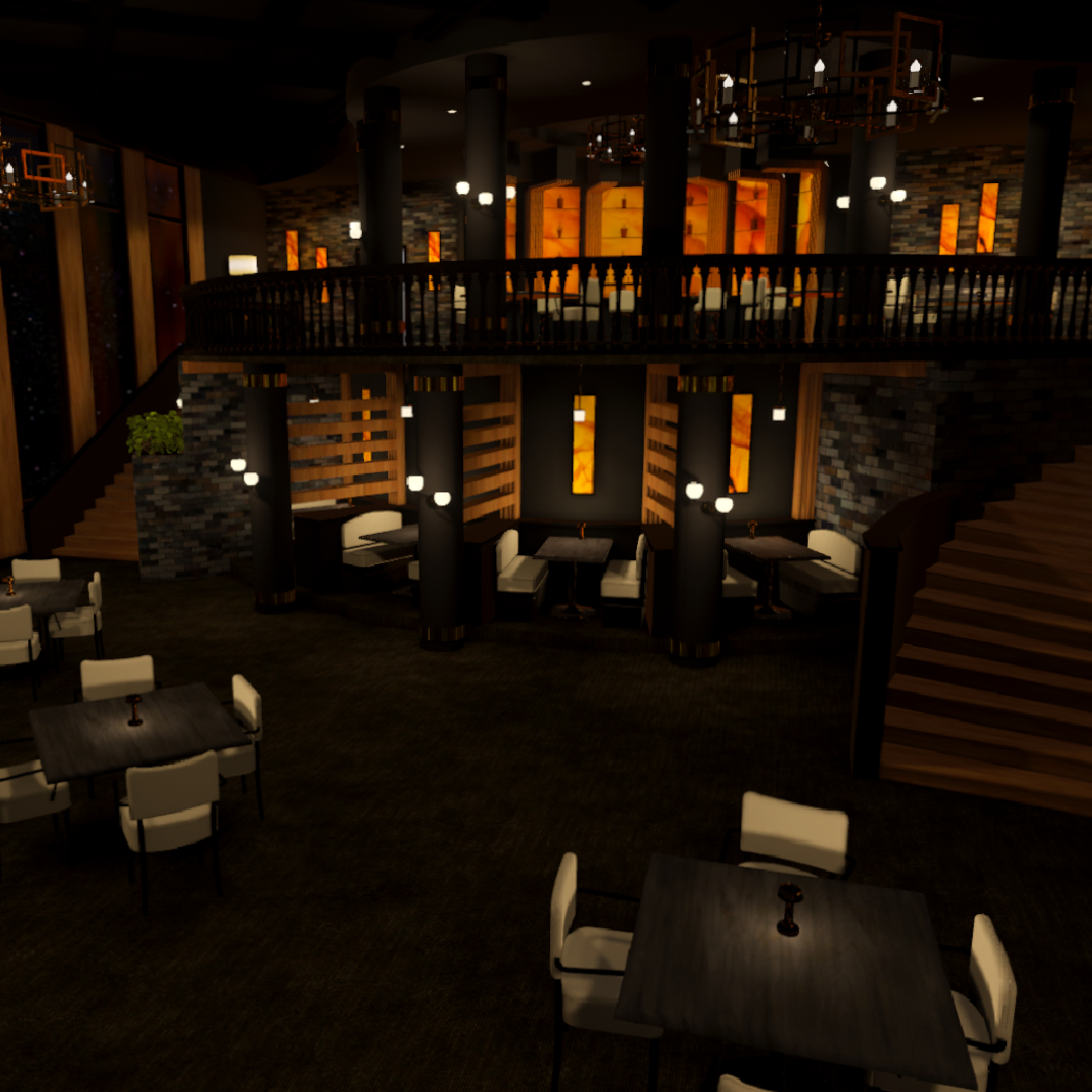 VRChat World The Amber Tower Bar Restaurant - spookyghostboo - BOOTH