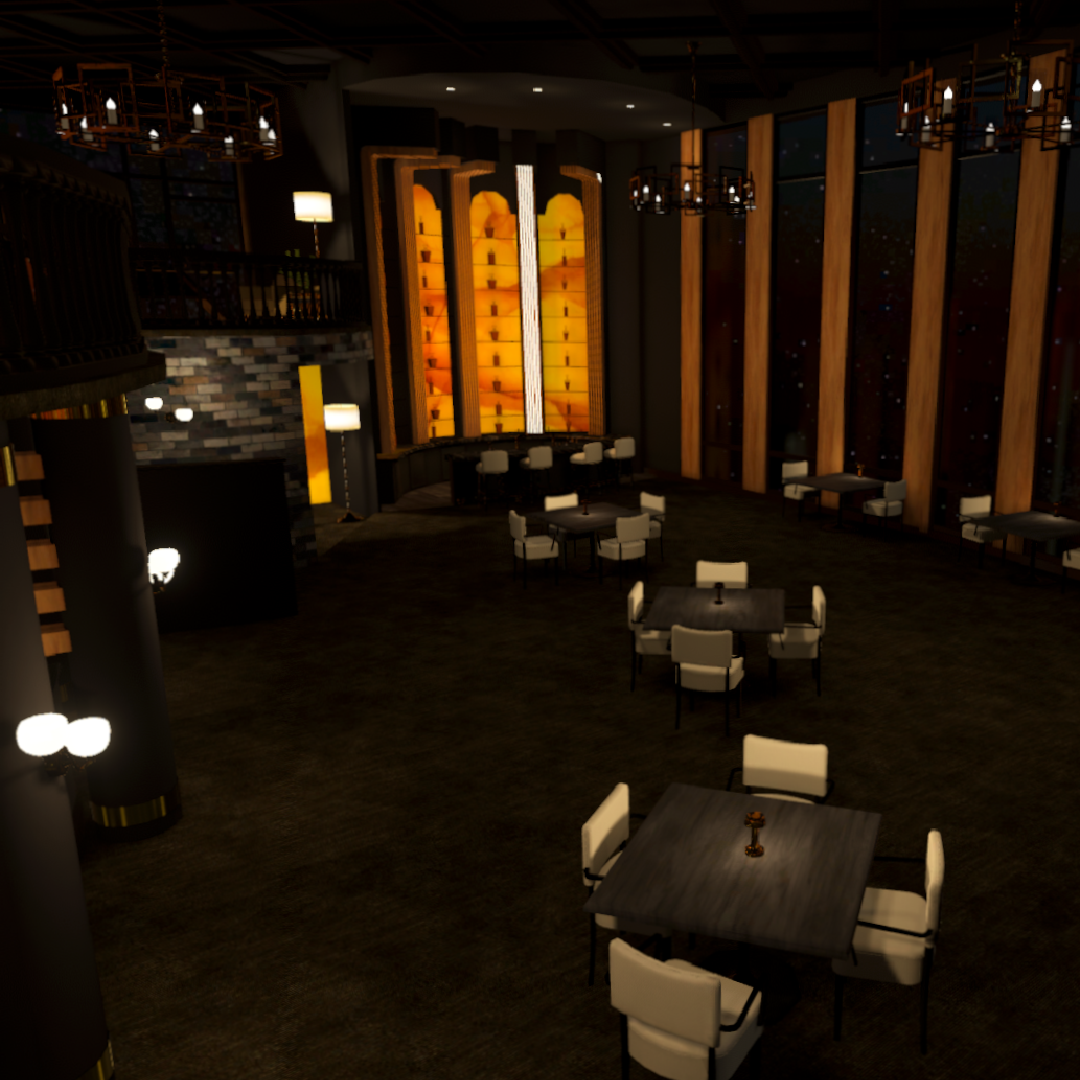 VRChat World The Amber Tower Bar Restaurant - spookyghostboo - BOOTH