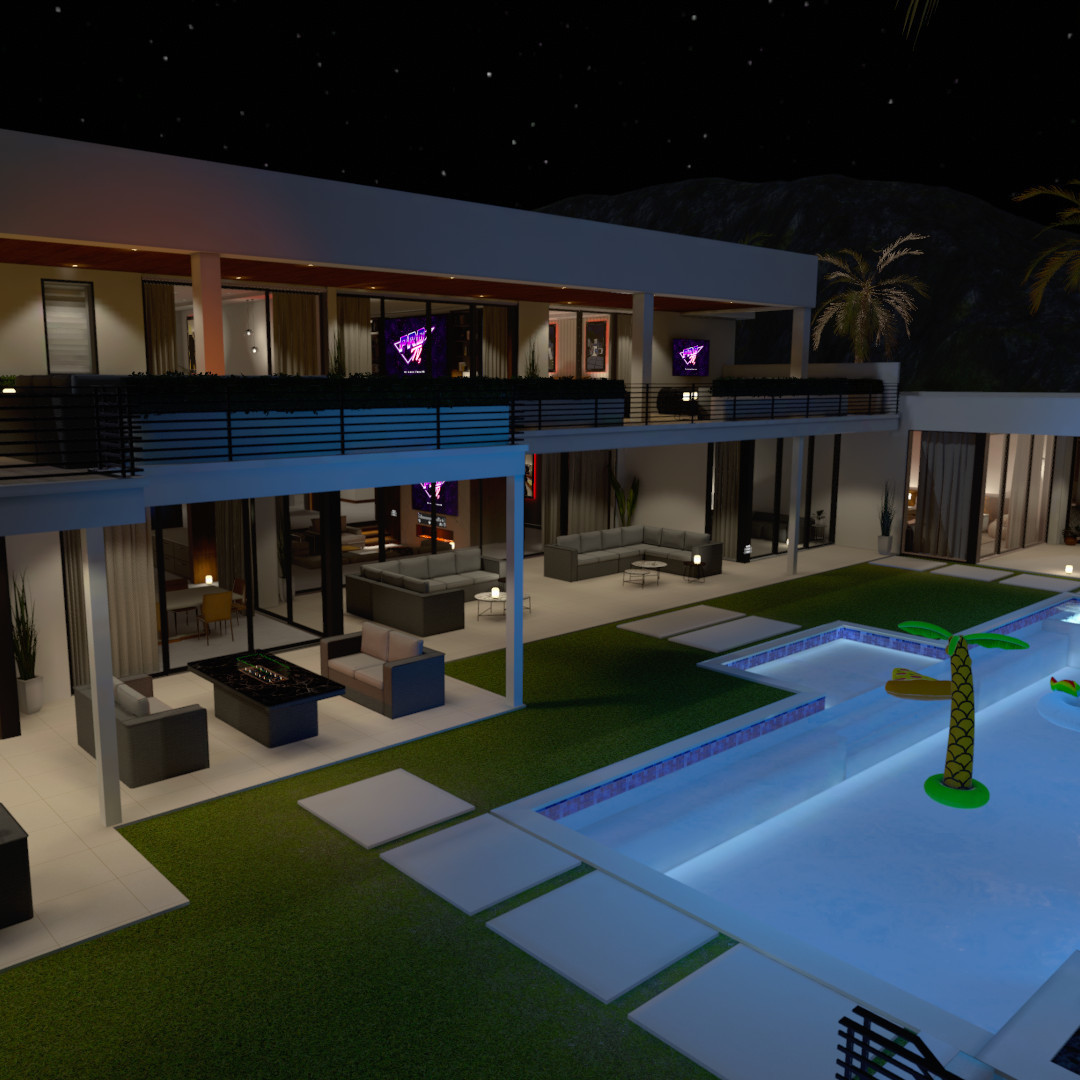 VRChat Mansion Miami Nights Big Modern House - spookyghostboo - BOOTH