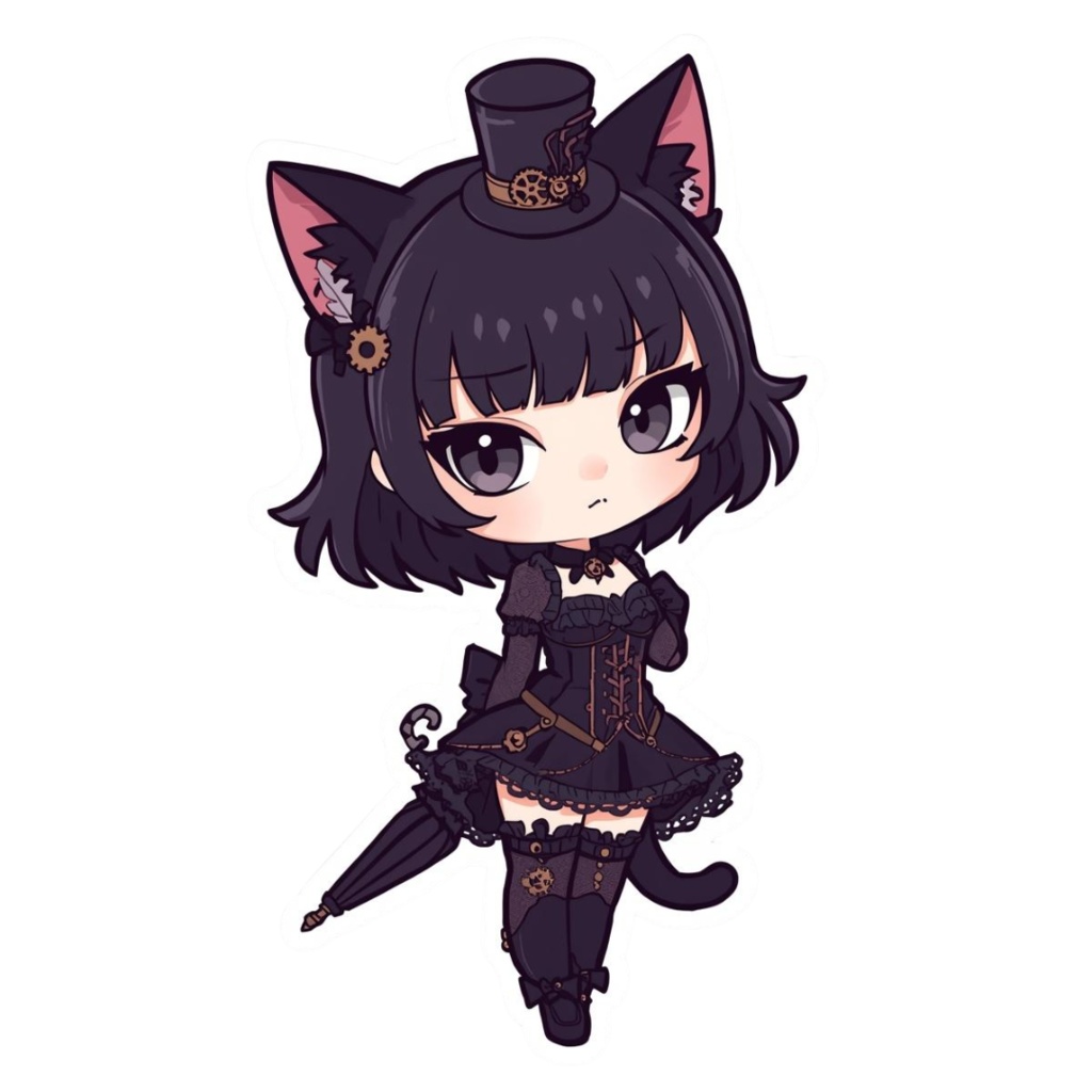 Pocket Whiskers Clockwork Chibis 4｜ゴシック＆クロックワーク風チビ猫クリップアート（デジタル素材 ...