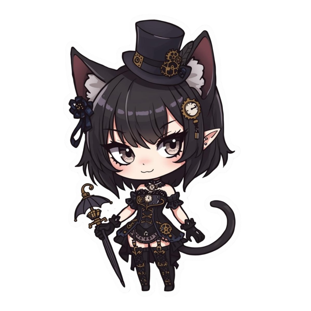 Pocket Whiskers Clockwork Chibis 5｜ゴシック＆クロックワーク風チビ猫クリップアート（デジタル素材 ...