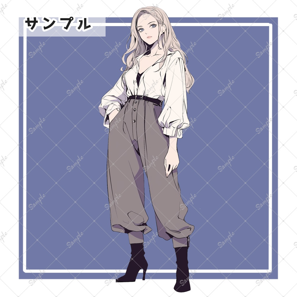 編み込み金髪ヘアーの女性 全身立ち絵素材 - 月のお店 - BOOTH