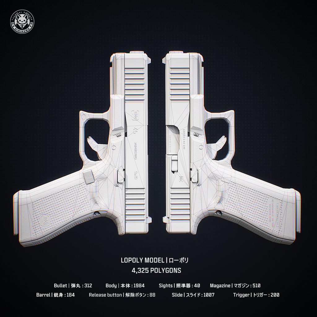 【3Dモデル・MA対応・VRChat想定】G45 Gen5 Pistol | Base MKG3 | Low-poly | v2.0 ...