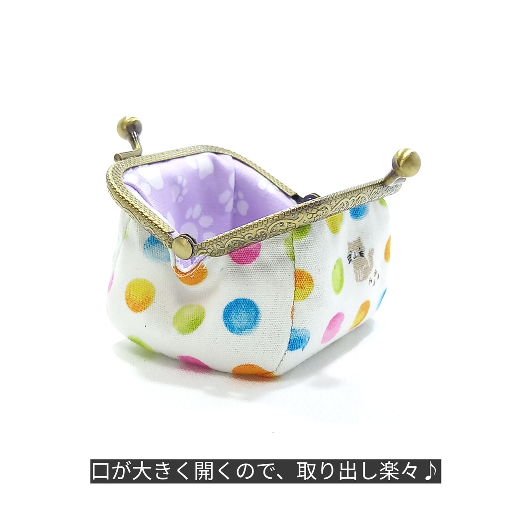 ぷっくり☆コロン♪ 手乗りがま口ミニポーチ 【水玉と猫】 - むにがま - BOOTH