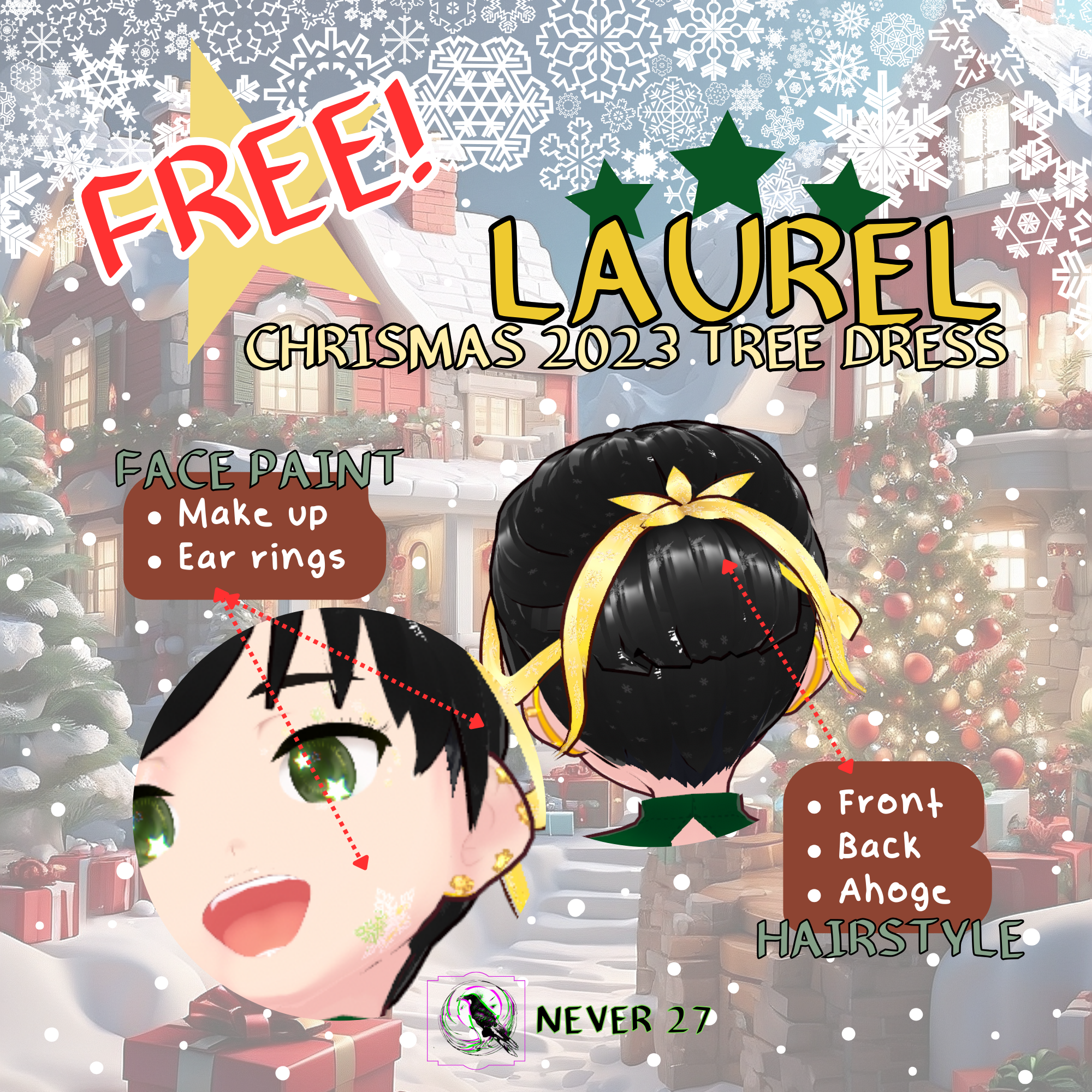 Face Paint Hairstyle =-= LAUREL 2023 CHRISTMAS TREE =-= - Never27 - BOOTH