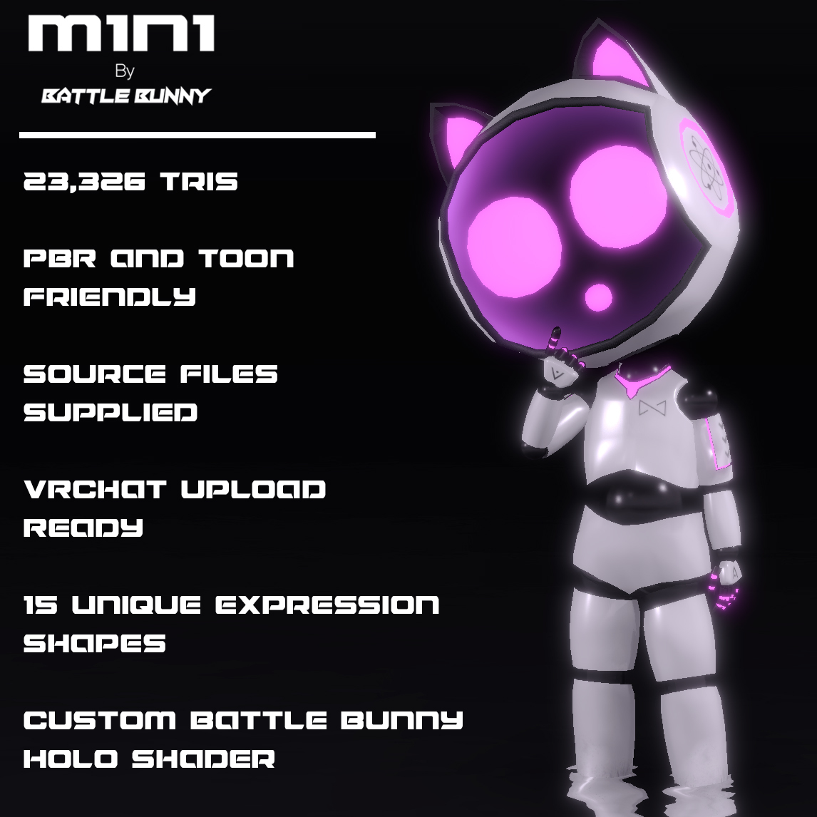 [Original 3D Model] M1N1 Cute Neko Bot Avatar - Battle Bunny Mods - BOOTH