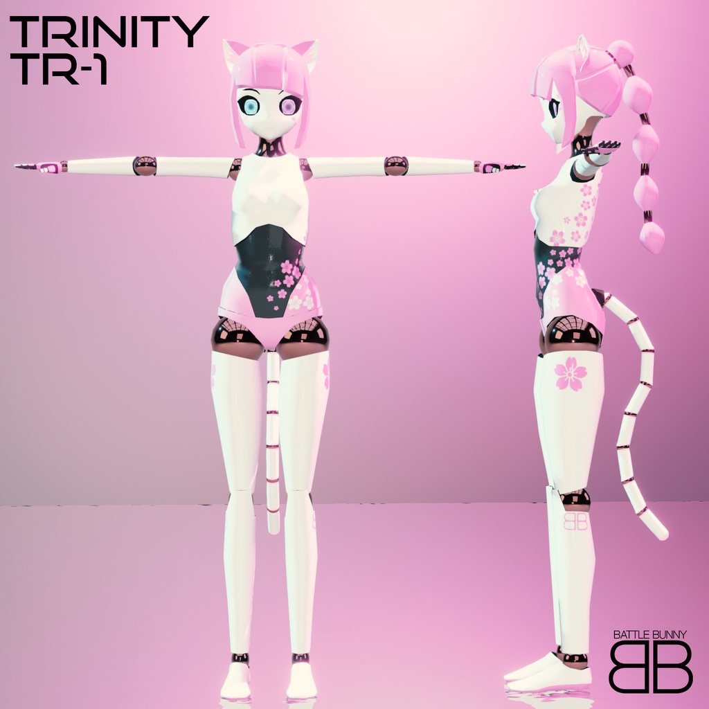 [Original 3D Model] TRINITY TR1 Sakura Neko Robot VRChat Avatar - Battle Bunny Mods - BOOTH